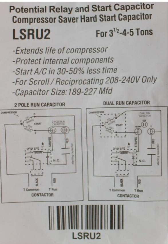 CSRU2 Compressor Saver Hard Start Kit for 3.5-4-5 Ton Systems SER-U2 ...