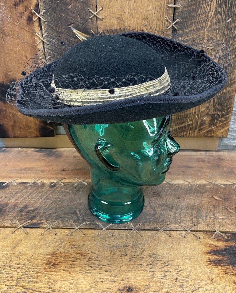 Vintage Doris Designed Black Stylish Cap Oval Women's Hat 100% Wool ...