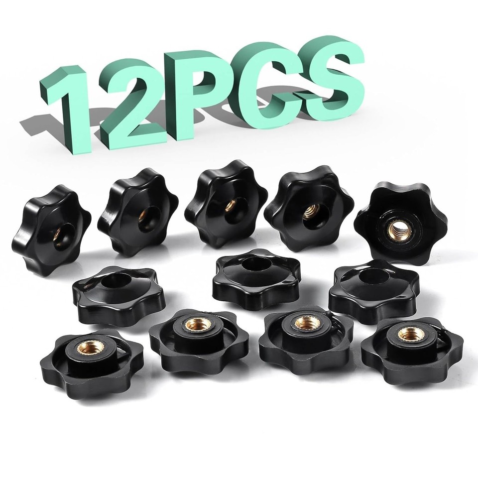 12 Pcs Star Knobs, 1/4-20 Female Threaded Hexagon Head Thru Clamping ...