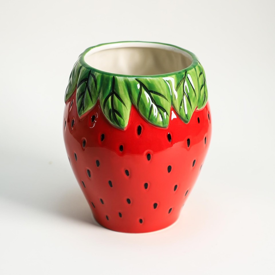 Strawberry Shaped Ceramic Kitchen Utensil Holder Large Cooking Utensil ...