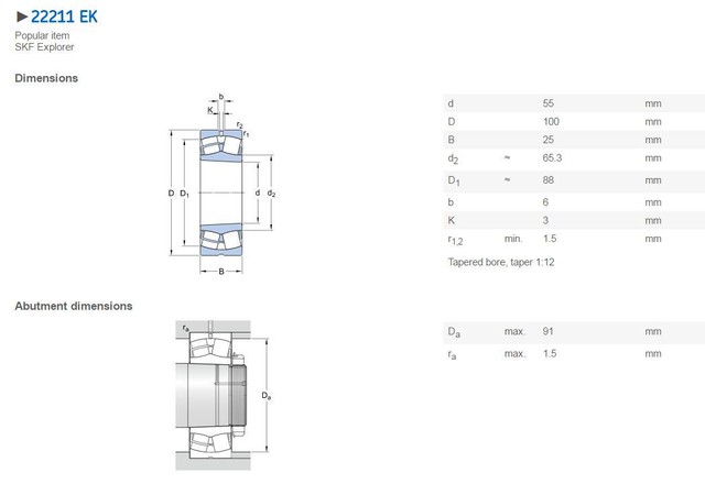 SKF 22211EK Spherical Roller Bearing 22211 EK 55x100x25 Mm for sale ...