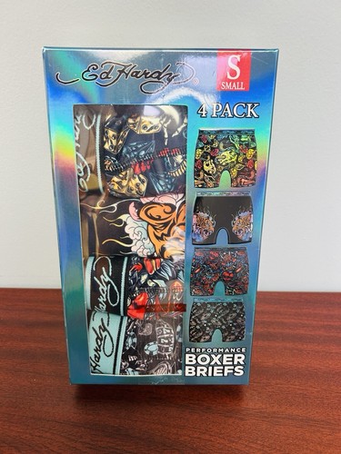 ED HARDY Small Large 4 Pack Performance Boxer Briefs Black Multicolor ...