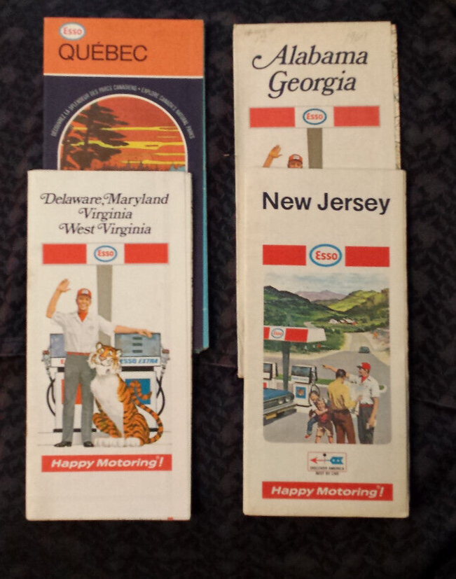 Lot of 4 vintage ESSO road maps: New Jersey, Alabama & GA, Quebec, Del ...