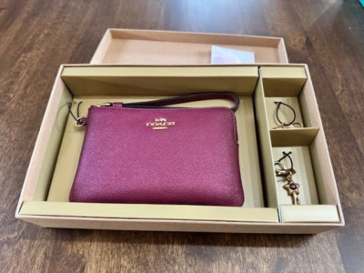 Coach Glitter Black Cherry Corner Zip Wristlet With 2 Charms & Coach ...