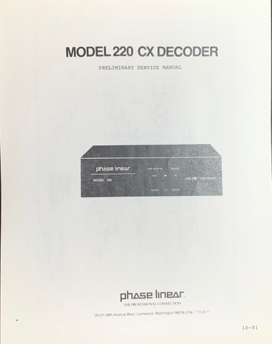 Phase Linear 220 CX Preliminary Service Manual Decoder Photocopy | eBay