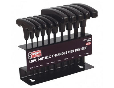 Siegen Sealey 10 Piece T-Handle Metric Hex Allen Key/Wrench Set + Stand ...