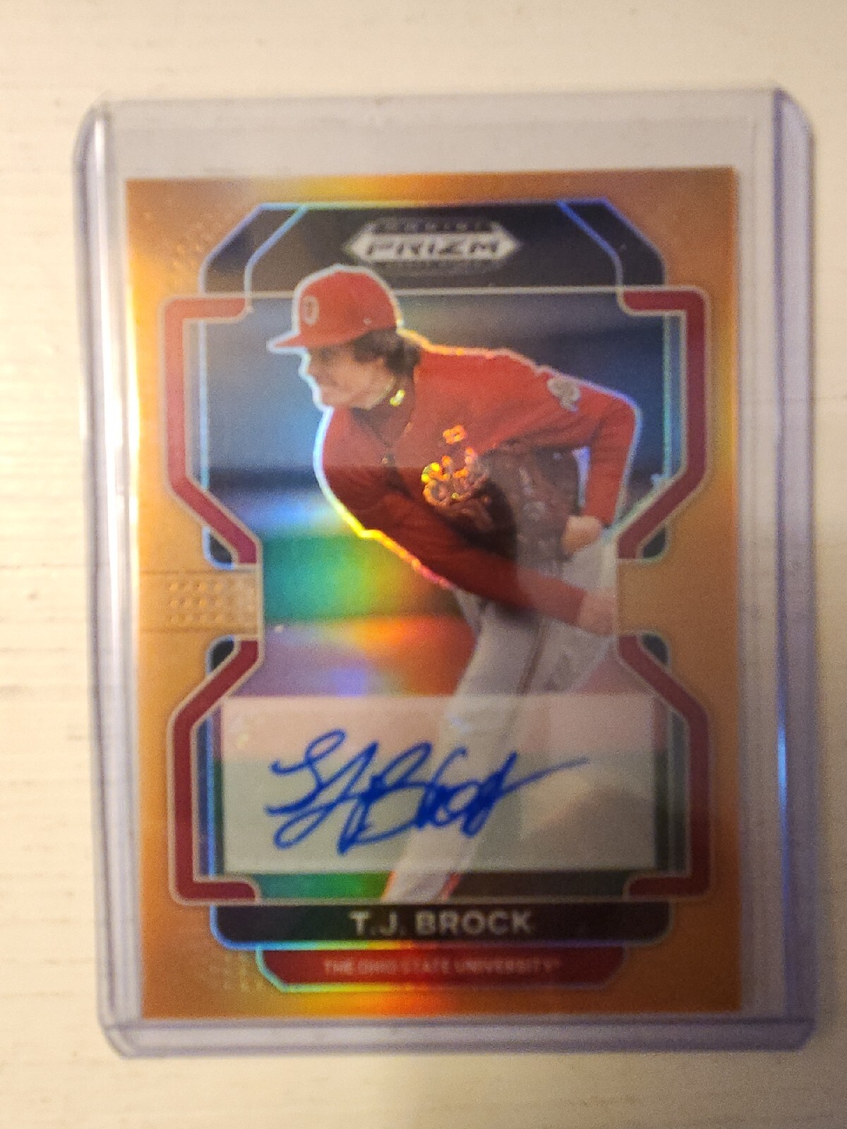 2022 Panini Prizm Draft TJ BROCK neon orange prospect auto-03/20-Blue ...