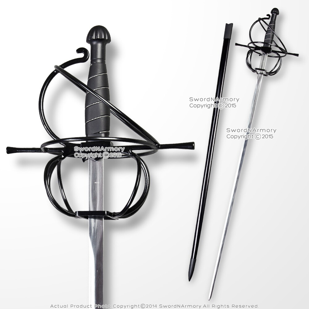 43" Black Stainless Steel Swept Hilt Guard Rapier Medieval Renaissance ...