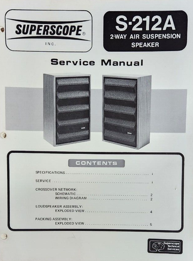 Superscope S-212A 2-Way Air Suspension Speaker System Service Manual ...