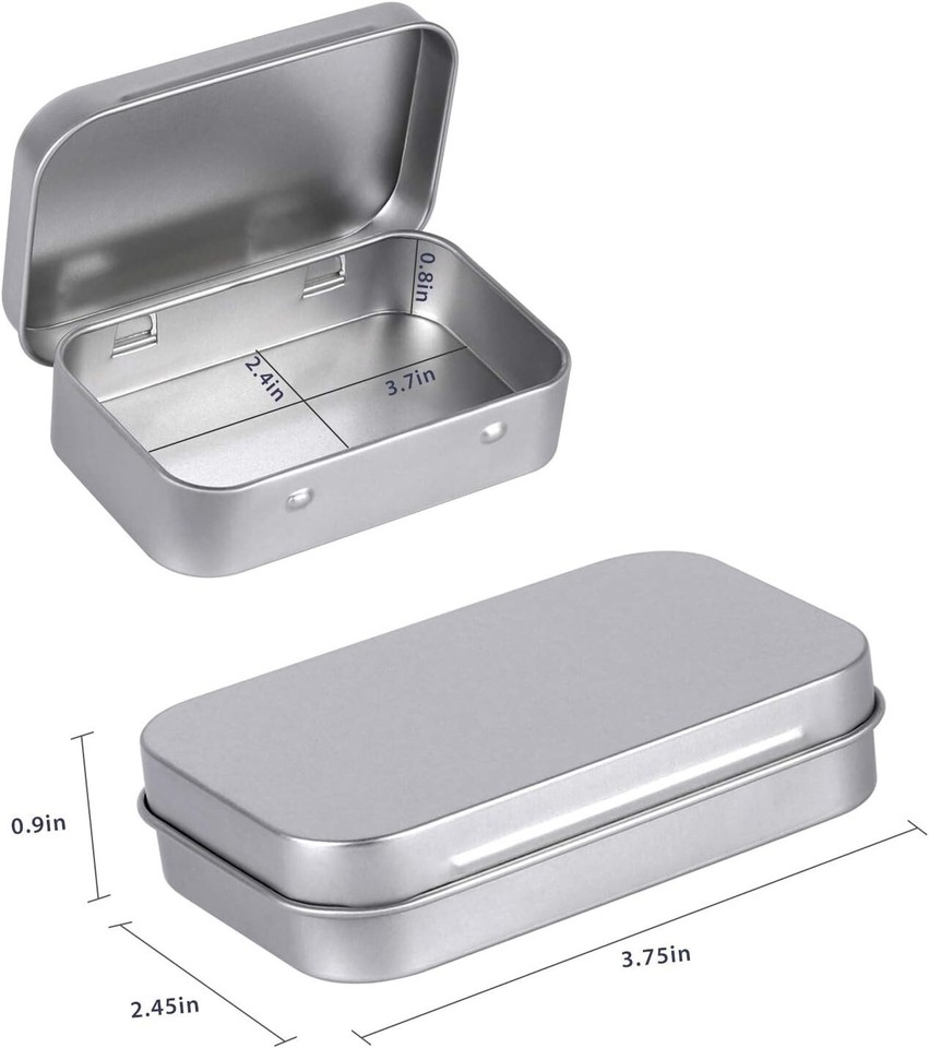 40 Pack Metal Rectangular Empty Hinged Tins, Silver Mini Portable Box ...