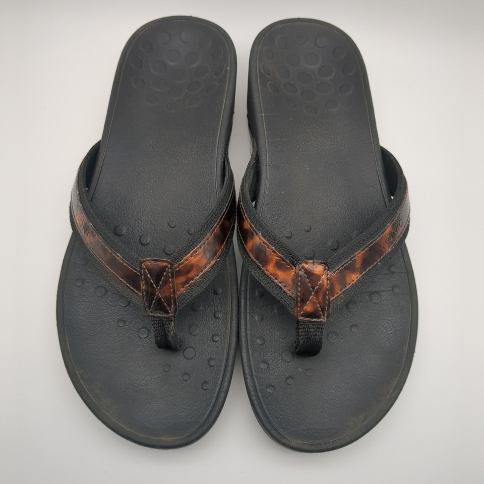 Vionic Tide Sport Sandals Womens 9 Black Tortoise Flip Flop Thong ...