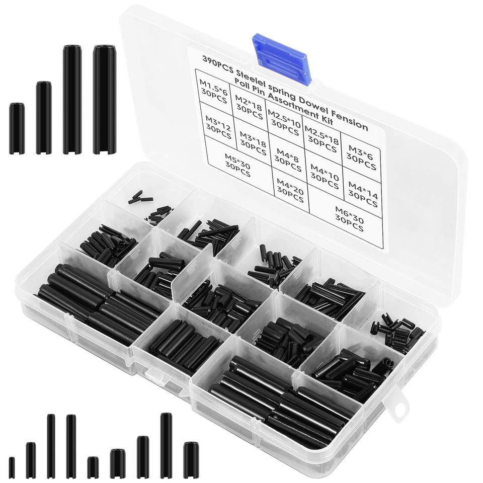 390Pcs Roll Pin Set Stainless Steel Slotted Spring Pin Kit M1.5 M2 M2.5 ...