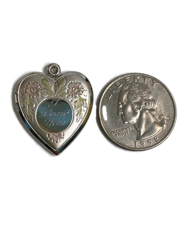 Sterling I Love You Engraved Heart Photo Locket Pink & Green Floral ...