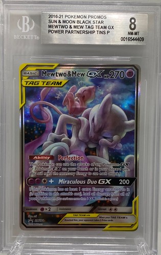 PSA 8 MINT MEWTWO & MEW GX SM191 ALTERNATE FULL ART HOLO TAG TEAM 2019 ...