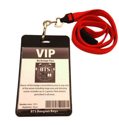 BTS Bangtan Boys Novelty VIP Backstage Concert Pass ID Badge Two Sided ...