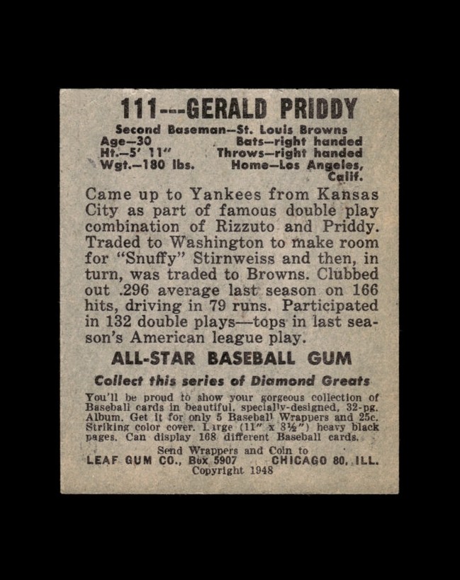 1948 Leaf Set-Break #111 Jerry Priddy NR-MINT *GMCARDS* | eBay
