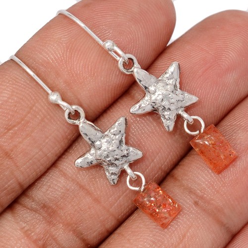 Starfish - Natural Rainbow Sunstone - Madagascar 925 Silver Earrings CE51193 | eBay