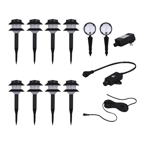10 Piece Set 9" Black Textured Low Voltage LED Garden Path Landscape ...