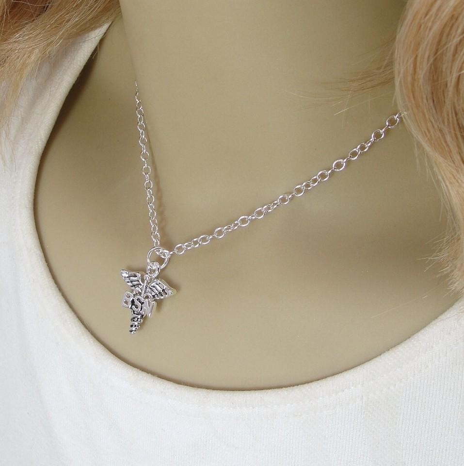 Silver BSN Caduceus Necklace - Bachelor of Science Nursing Charm - BSN ...