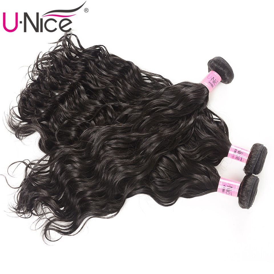 UNice Indian Natural Wave Virgin Human Hair Extension Bundles Wet and ...