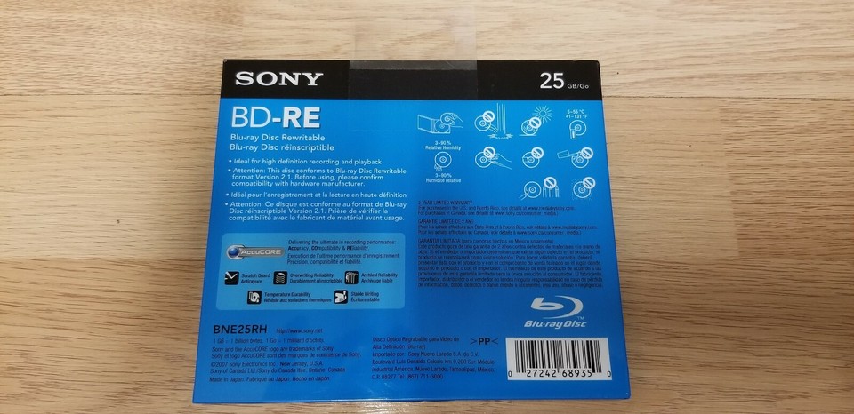 Sony BD-RE Blu-Ray Disc Rewritable, 25GB/Go NEW SEALED | eBay