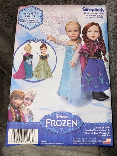 Disney Frozen Anna Elsa Doll Clothes Pattern 18” Costume Simplicity ...