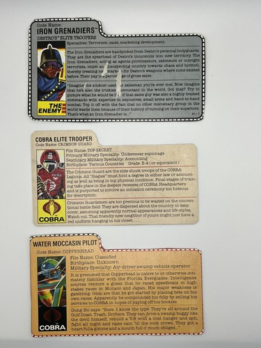 VINTAGE GI JOE COBRA FILE CARDS LOT: COPPERHEAD, IRON GRENADIERS ...