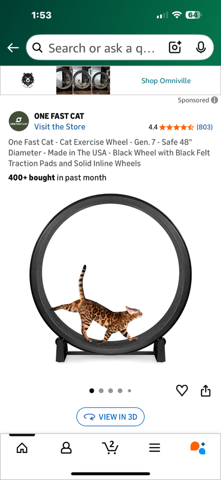 ONE FAST CAT Exercise Wheel For Cats 48 Inch Wheel Cream Color | eBay