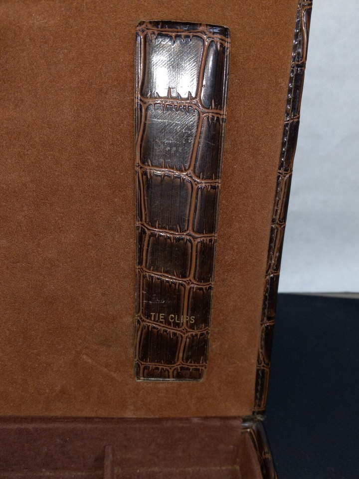 Vintage Hickok Jewelry Box Brown Faux Alligator Leather Skin Storage ...
