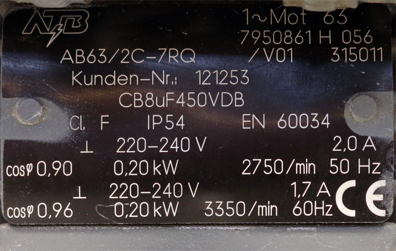 ATB AB63/2C-7RQ Series 63 Single Phase Motor 0.20kW 220 240 Volts | eBay