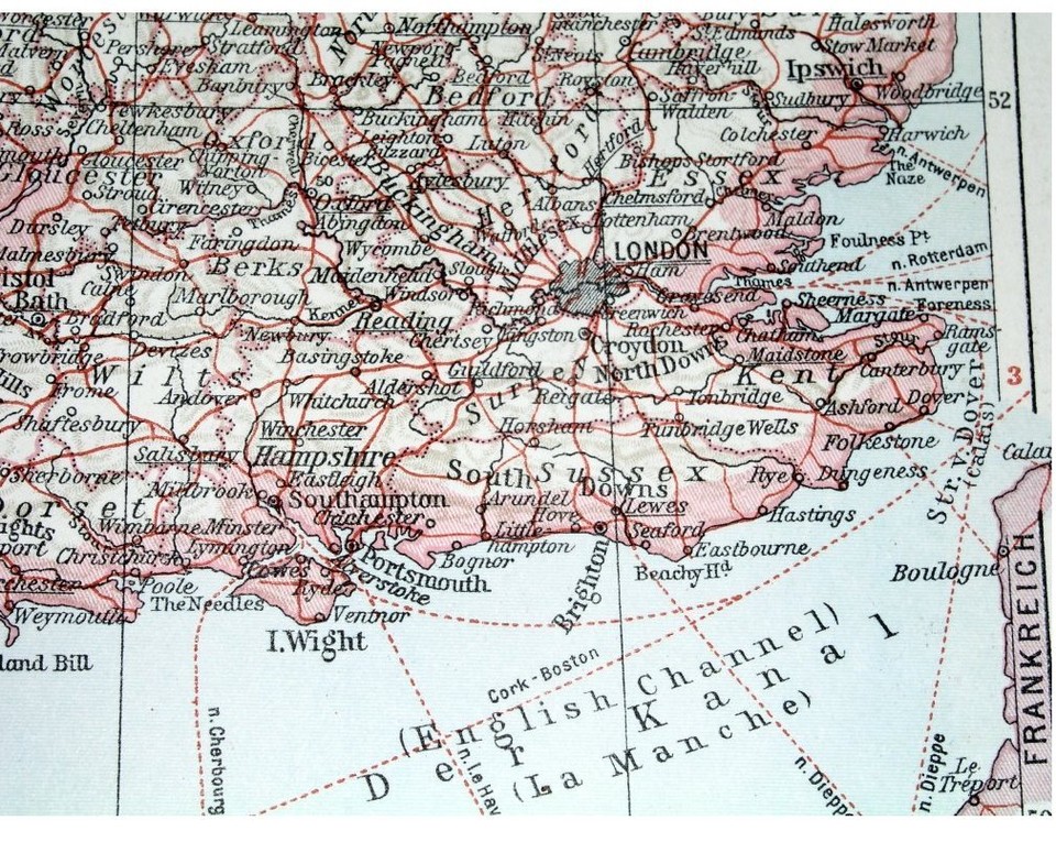 1938 ORIGINAL VINTAGE MAP OF ENGLAND WALES LONDON / UNITED KINGDOM ...