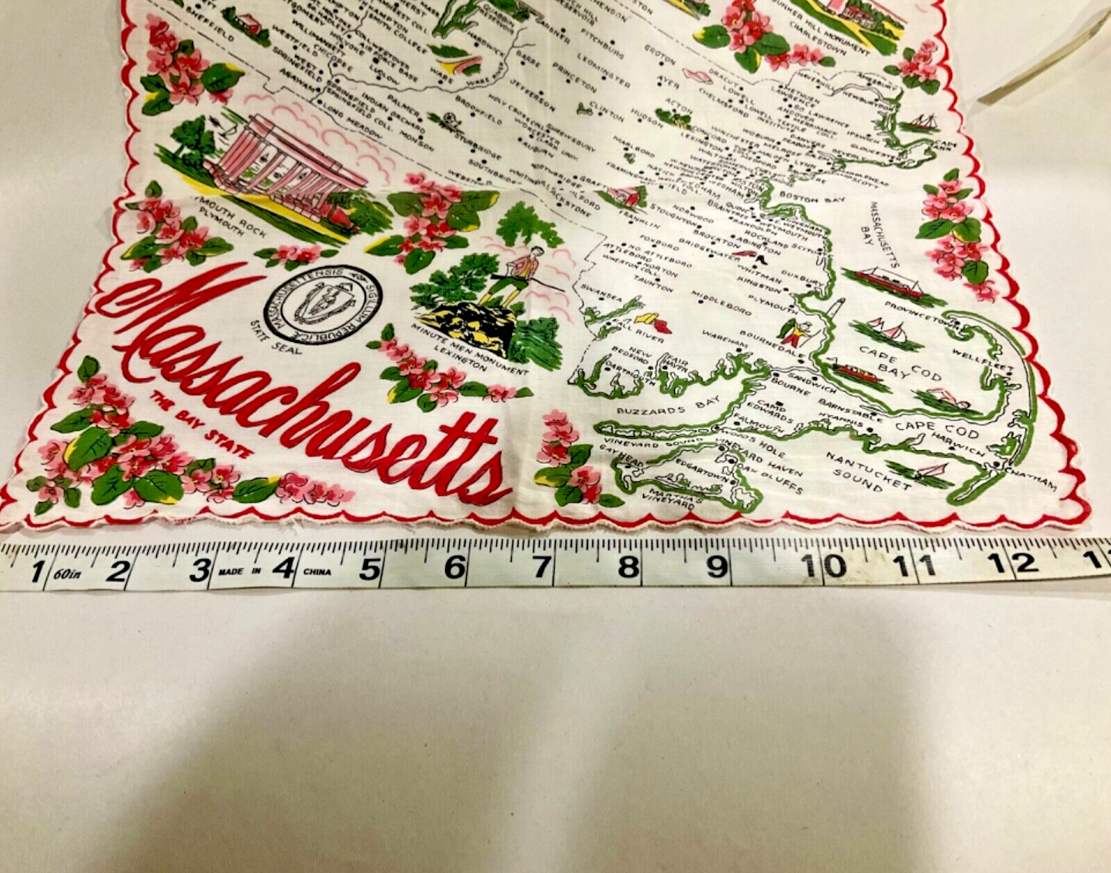 Vintage MASSACHUSETTS STATE map hanky, hankie, handkerchief 1950'S | eBay