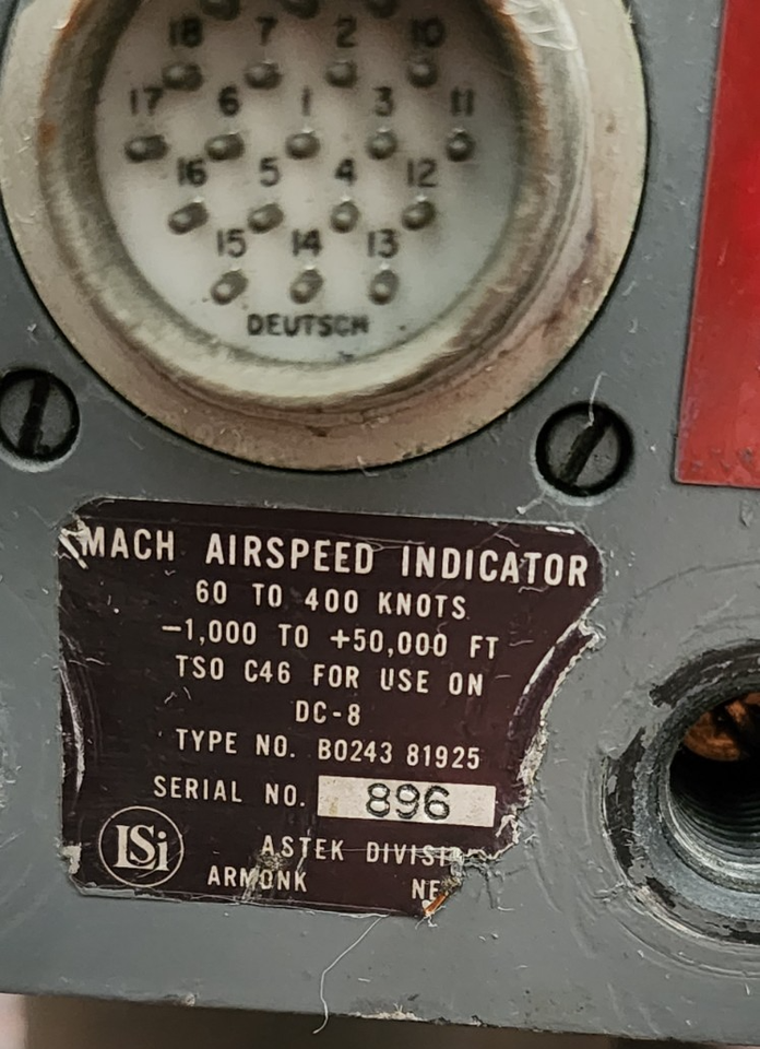 Mach Airspeed Indicator Flight Gauge LSI PN B0243-81925 Douglas DC-8 Jet | eBay