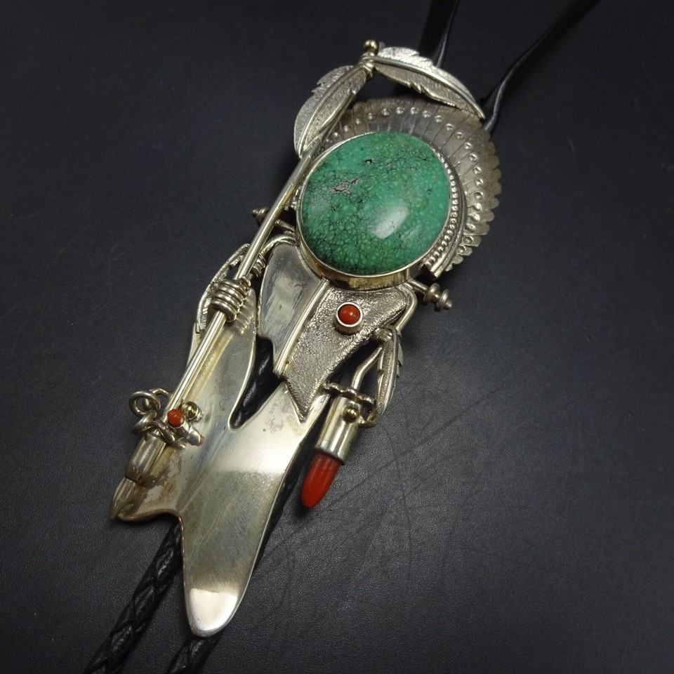Spectacular RAY WINNER SterlingSilver 14K TURQUOISE CORAL Warrior Chief ...