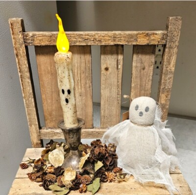Primitive Ghost Halloween Spooky Timer Taper Candle Grungy 6.5" ~ Set ...