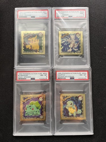 1999 Pokémon Action Flipz Holo Sticker Mewtwo Pikachu Squirtle SG1-SG4 ...