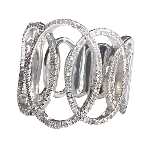 Vintage Signed Q Sterling Pave Diamond Interlocking Rings Wide Band Ring Sz 6 | eBay