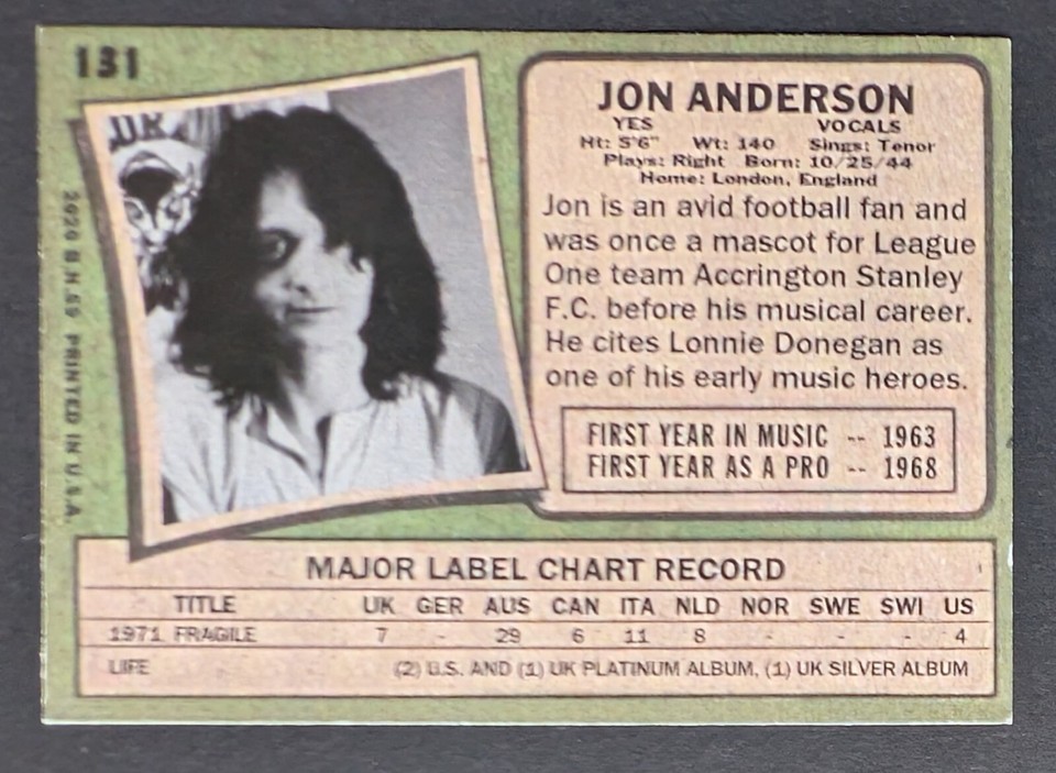 JON ANDERSON (YES Band Singer) Signed/Autographed Trading Card | eBay