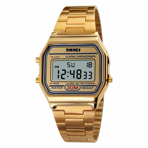 Mens LED Digital Wrist Watch Date Day Sport Army Gold Stainless Steel ...