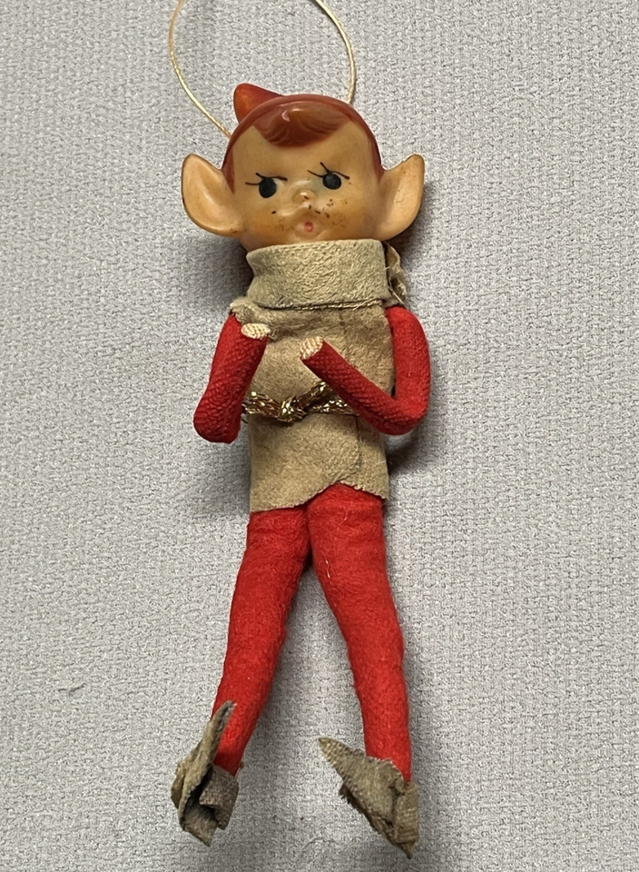 Vintage 5" Felt Knee Hugger Elf Pixie Christmas Tree Ornament - Japan ...