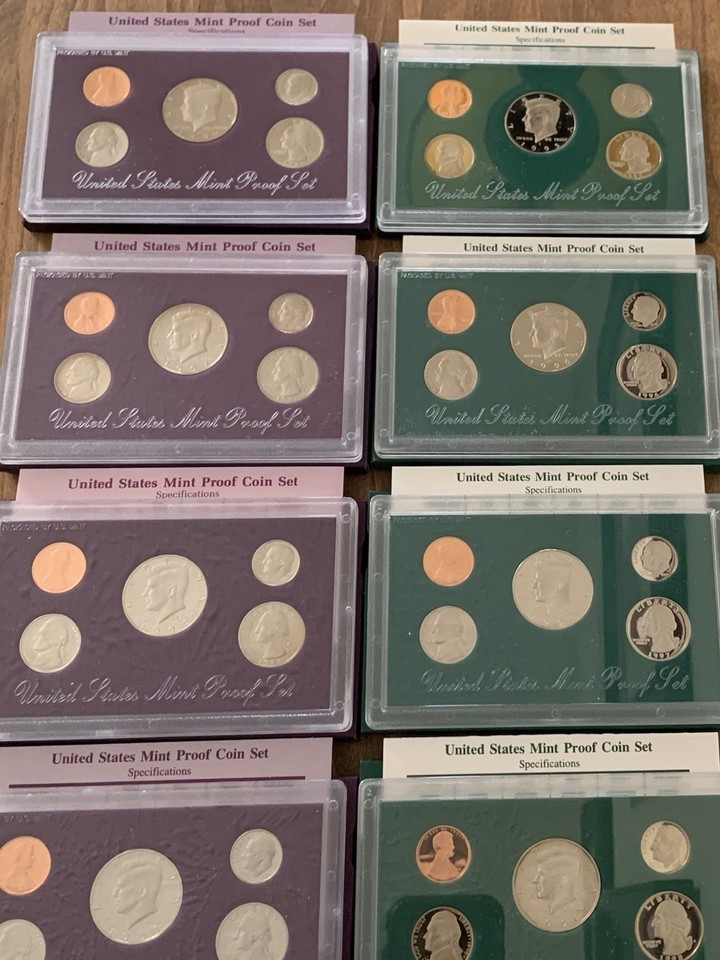 1990-1999 Lot of 10 US Mint Proof Sets 54 Coins 1999 Includes State ...