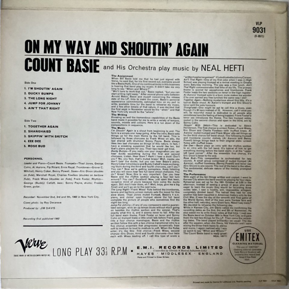 COUNT BASIE & HIS ORCHESTRA LP RECORD ‘ON MY WAY & SHOUTIN’ AGAIN ...
