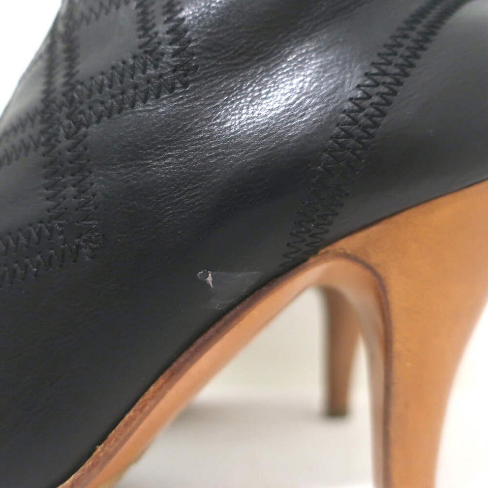 Chanel Quilted Cap Toe Wood Heel Tall Boots Black Leather Size 38.5 | eBay