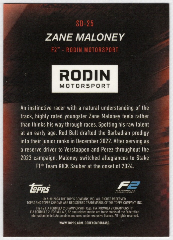 2024 TOPPS FORMULA 1 SPEED DEMON CARD - SD-25 Zane MALONEY [RODIN ...