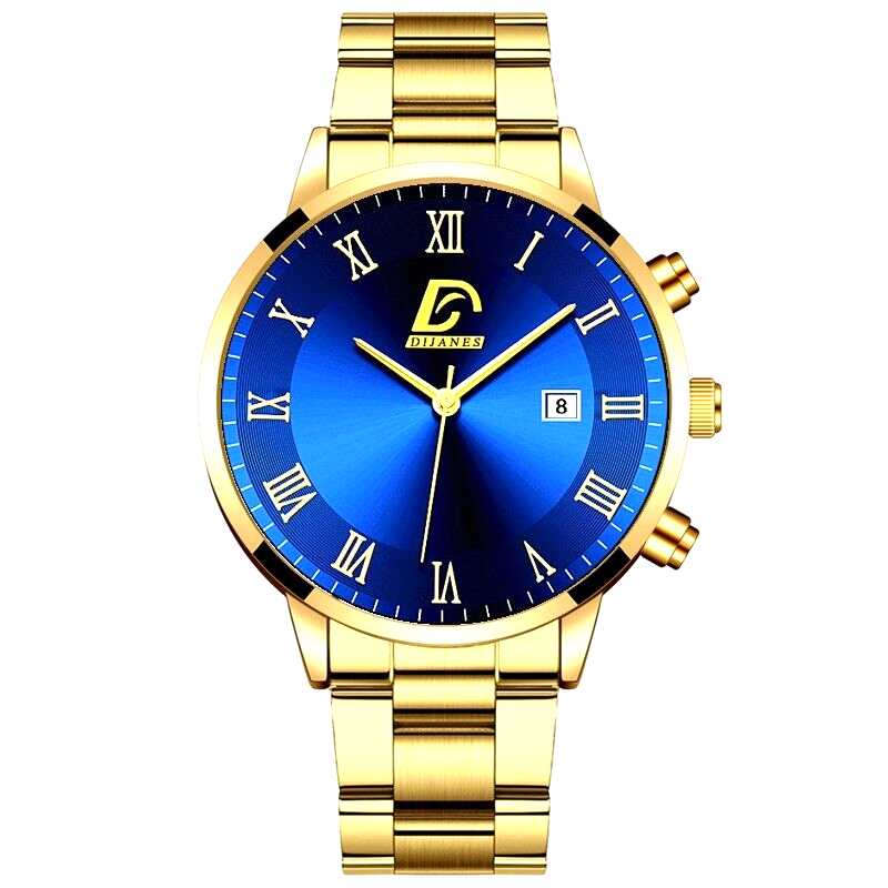 Mens Watch Business Gold Stainless Steel Gents Quartz Analogue Wrist ...