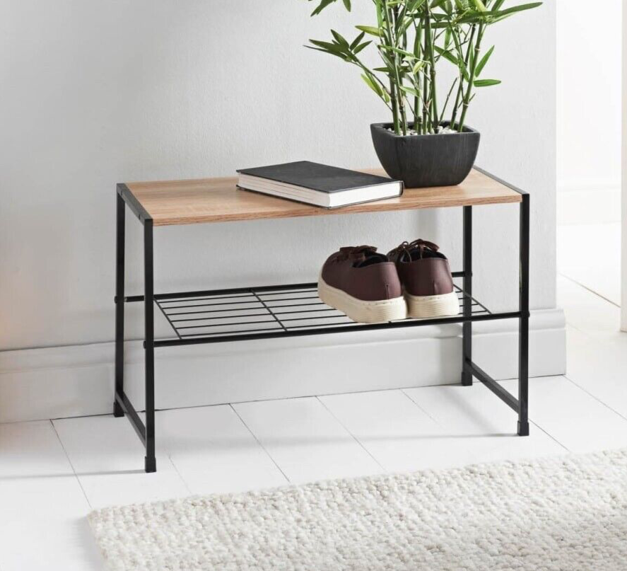 2 Tier Shoe Rack Bench Industrial Style Wooden Shoe Storage Bench ...