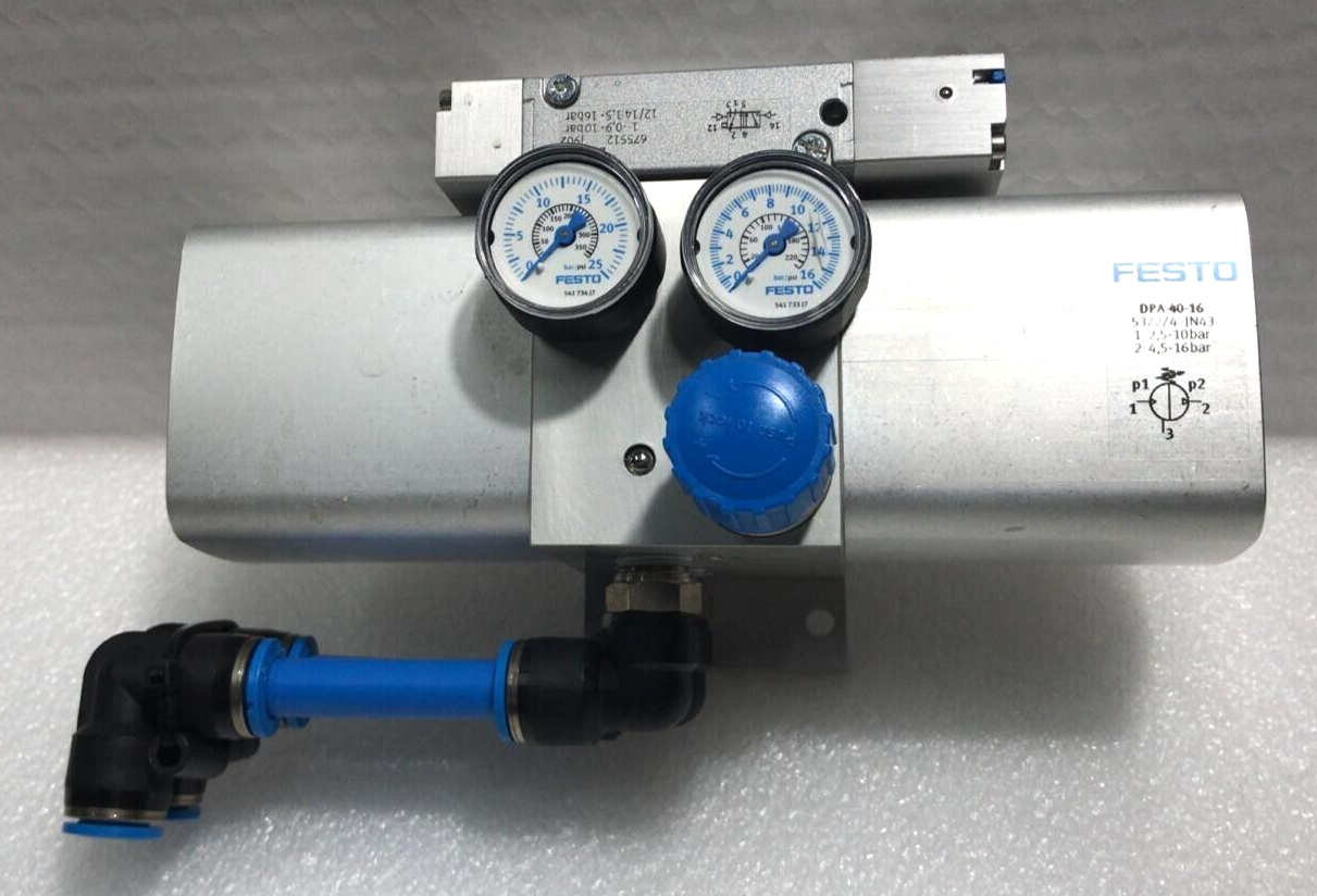 FESTO TWIN-PISTON PRESSURE BOOSTER DPA-40-16 / 537274 W/ DPA-40 675512 ...