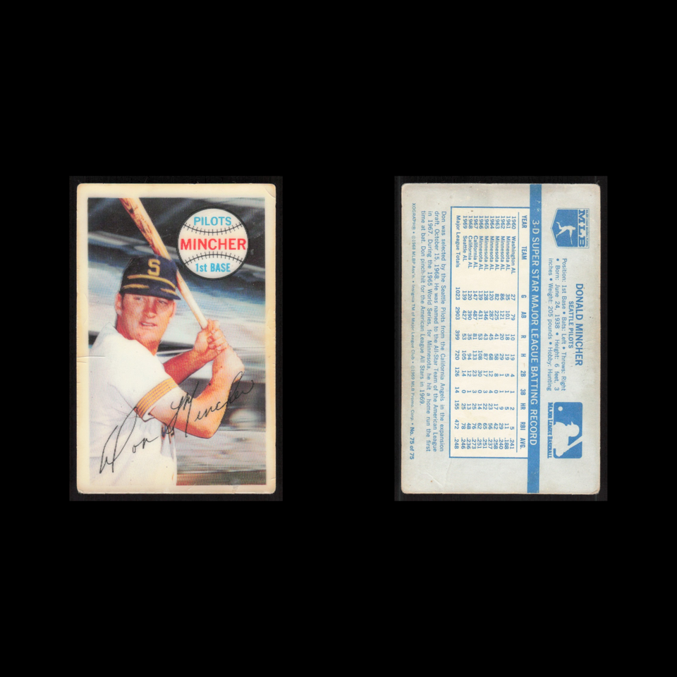 Donald Mincher #75 1970 Xograph 3D Kelloggs Seattle Pilots Baseball ...