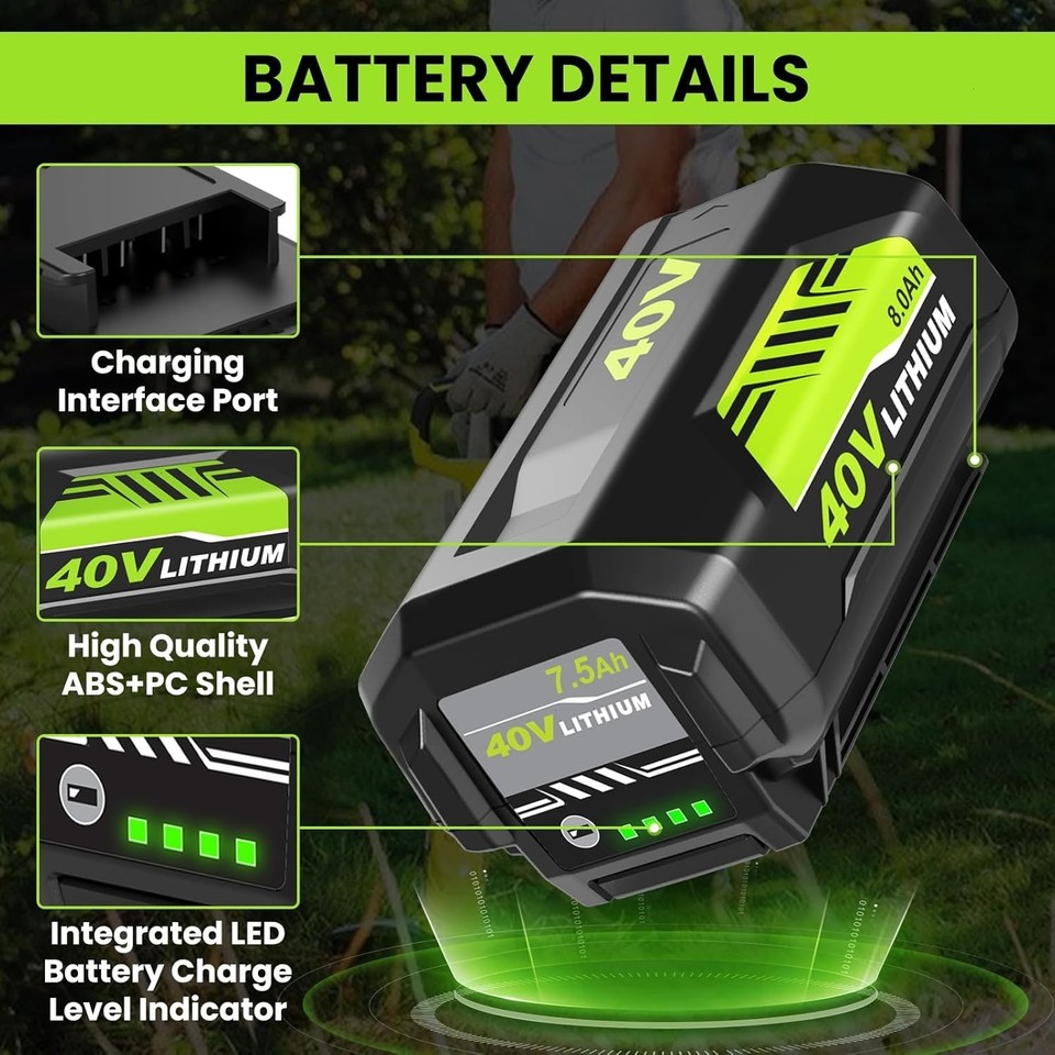 PACK 8.0Ah Battery 40 Volt for Ryobi 40V Lithium OP40602 Battery with ...