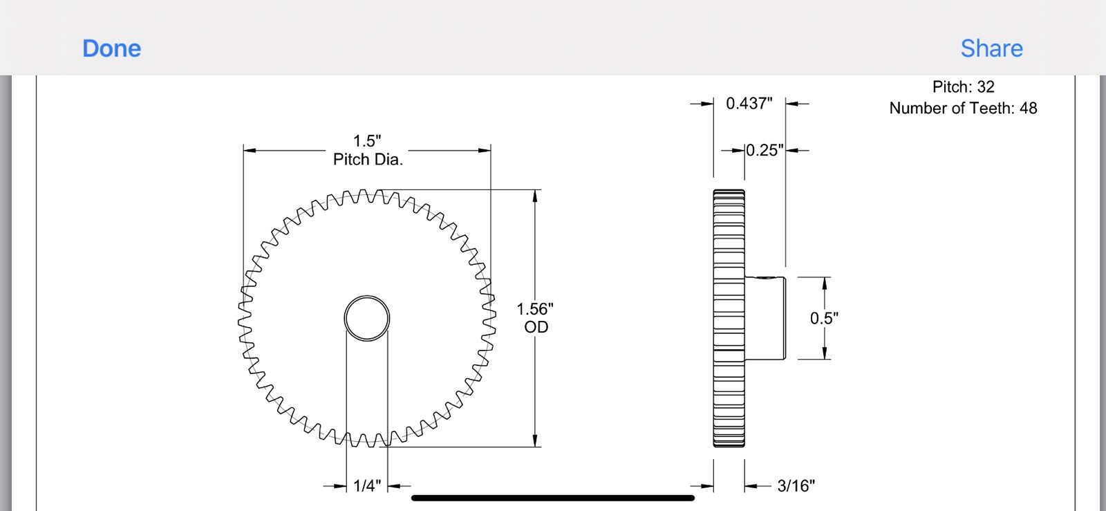 Stainless Steel Spur Gear 32P 48T 20 Degree Pressure Angle 1/4” Bore ...